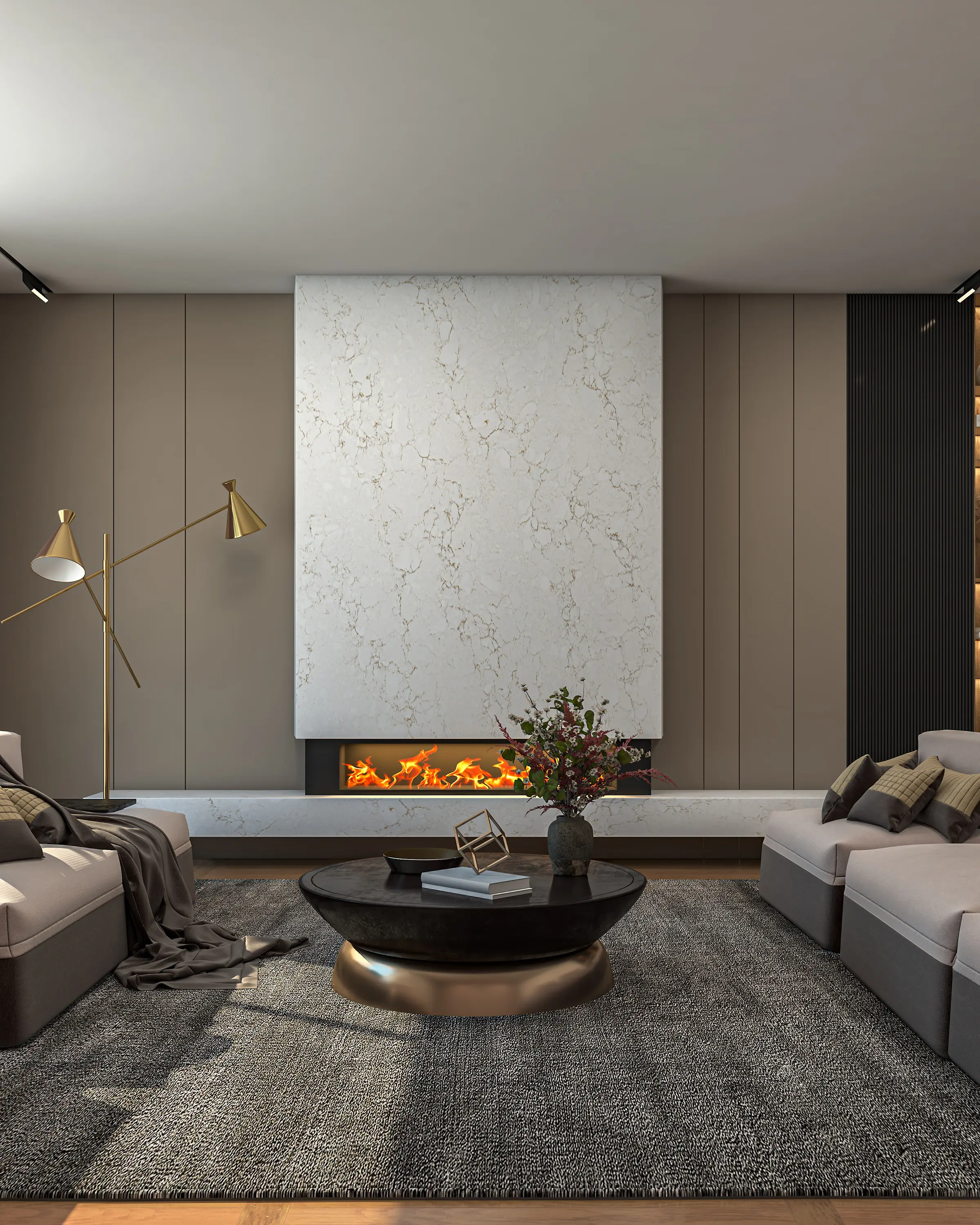 Cielo Sky Quartz Living Room | Quartz Colors Architectural Surfaces