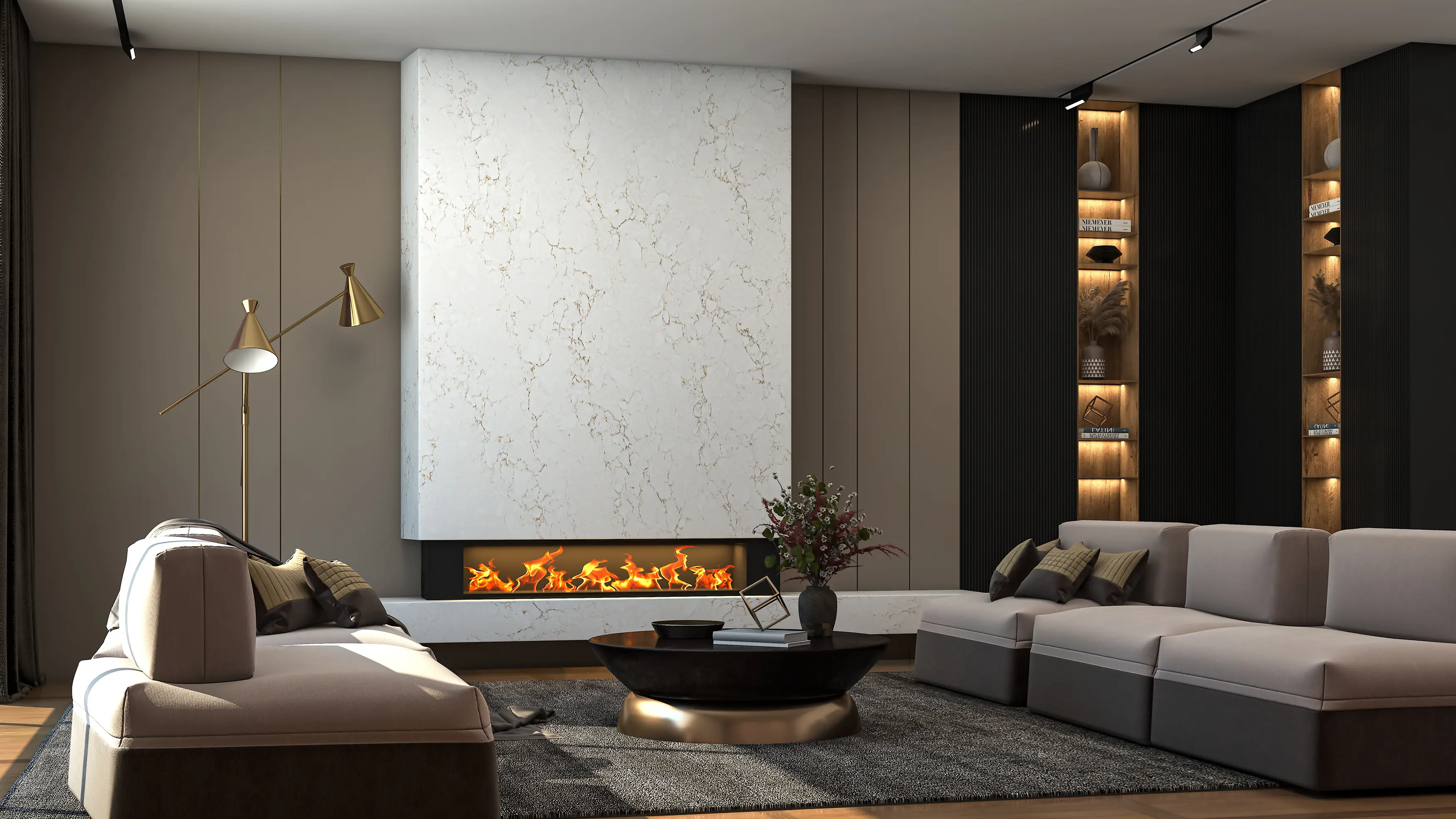 Cielo Sky Quartz Living Room | Quartz Colors Architectural Surfaces
