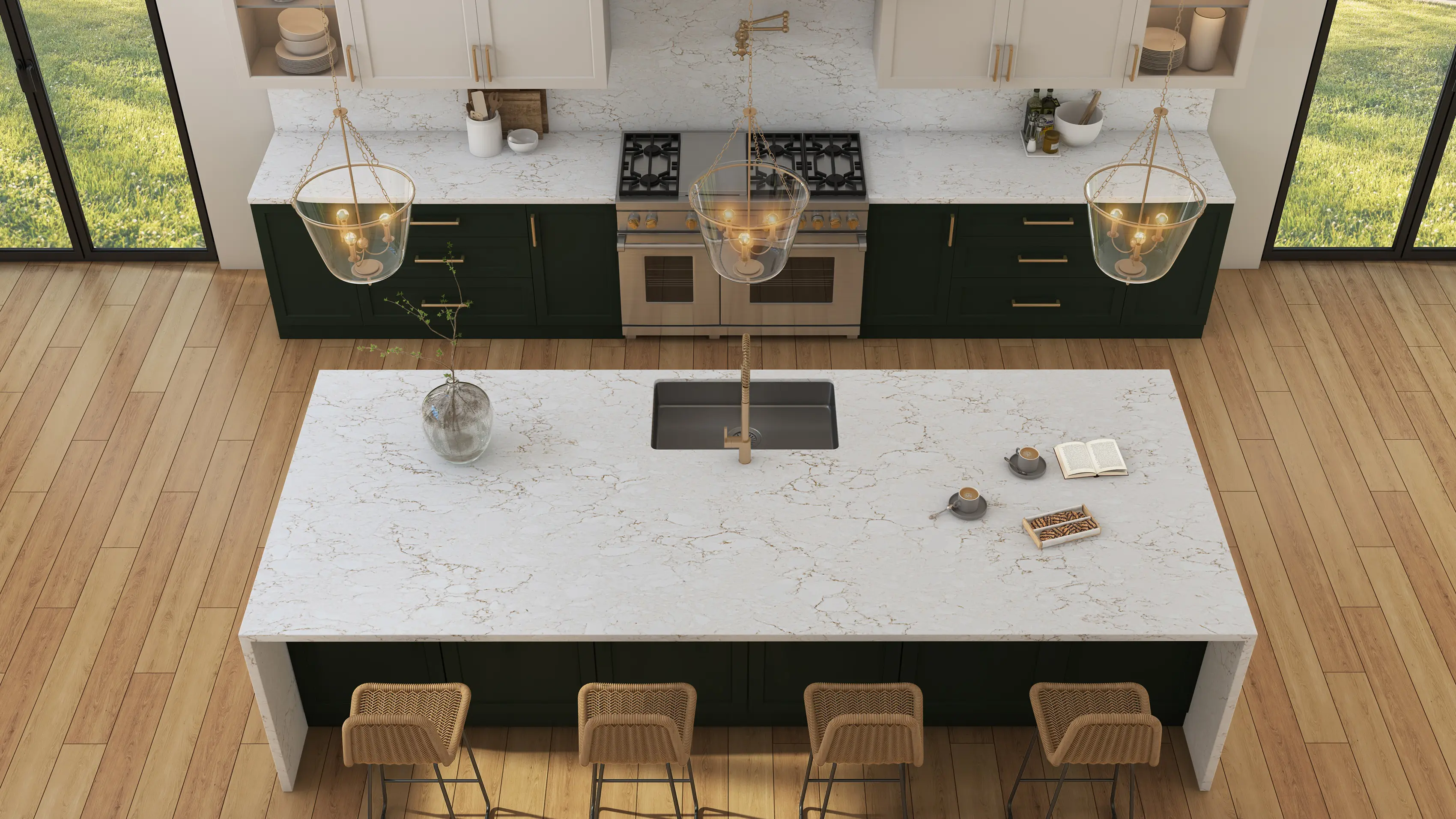 Cielo Sky Quartz Classic Kitchen | White Quartz Countertops