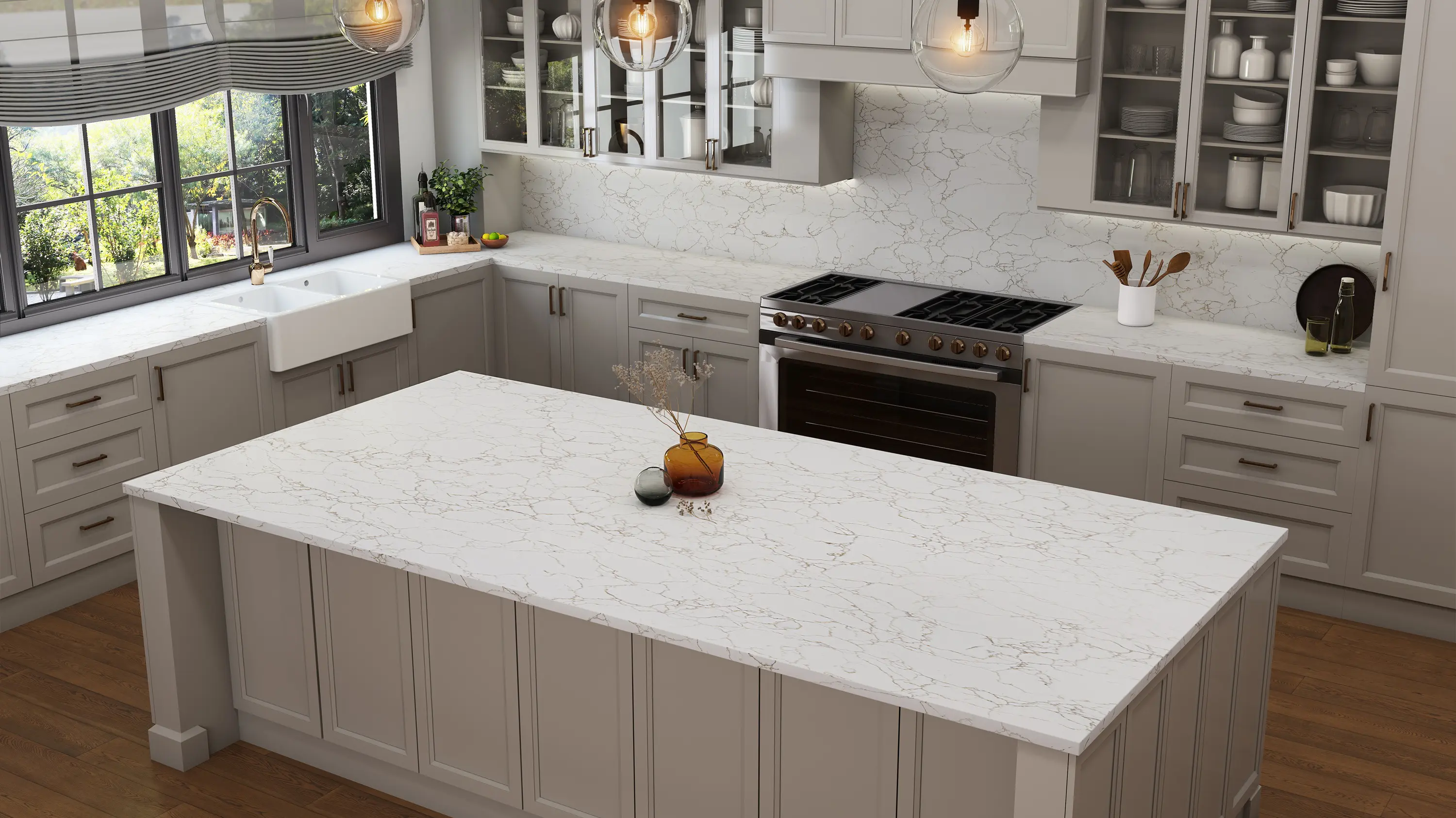 Navea Gold White Quartz Kitchen Countertops | PentalQuartz®