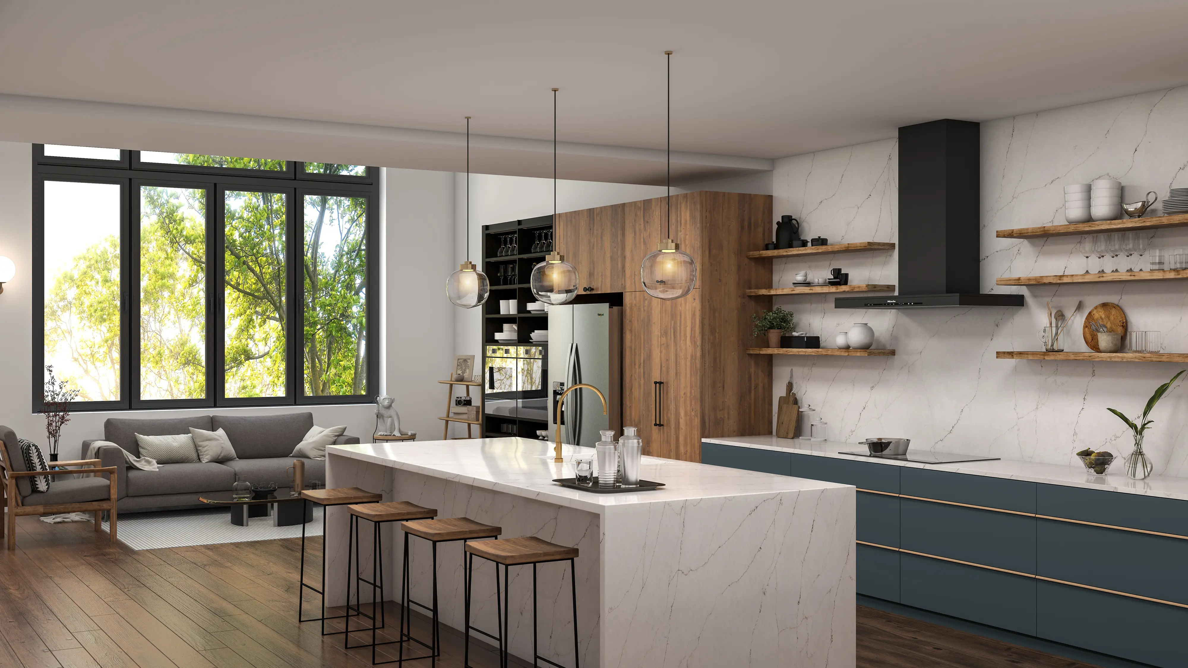 PentalQuartz - Claro Cascade - Kitchen - Architectural Surfaces
