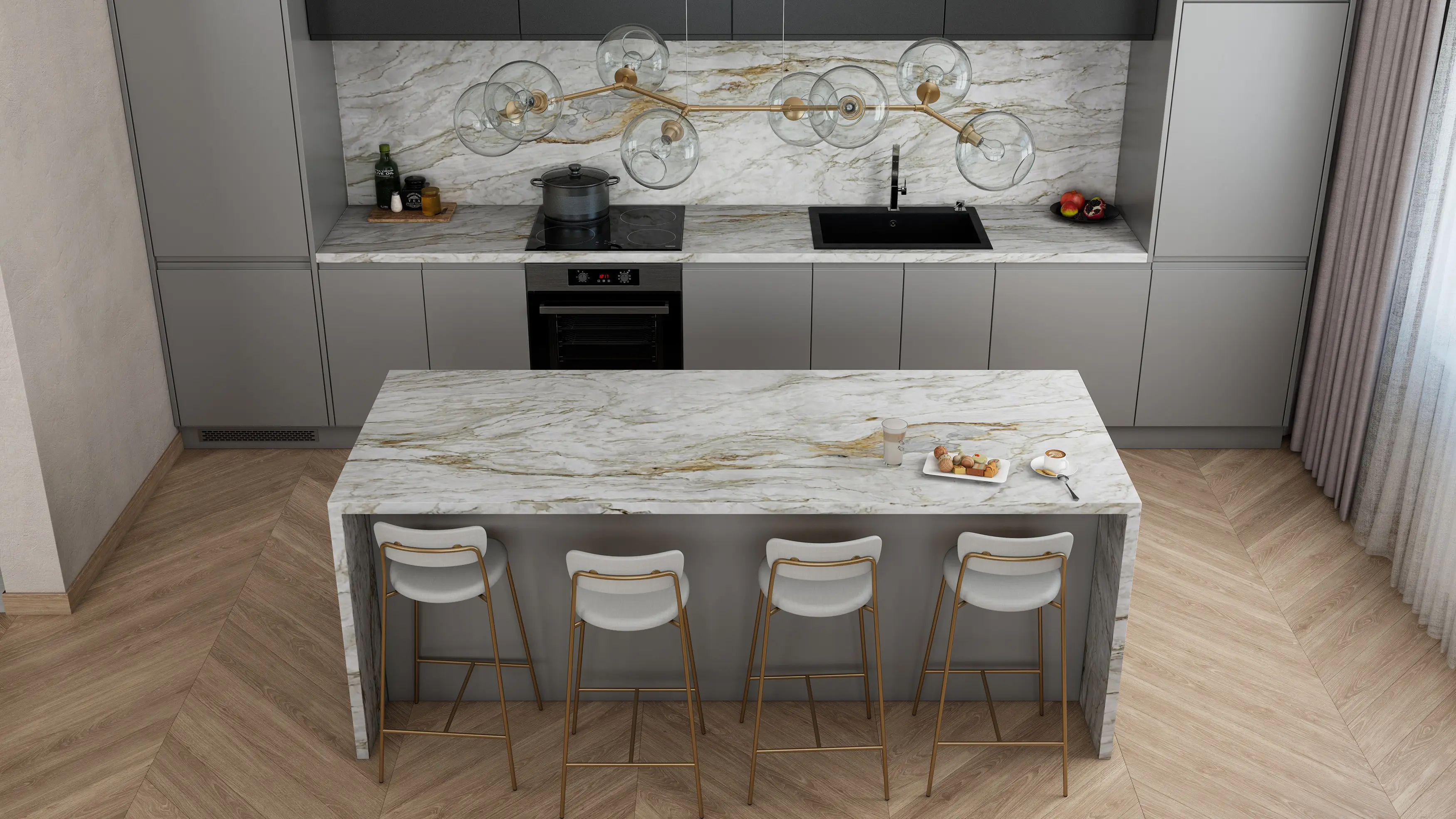 Calacatta Oro Natural Stone Kitchen | Marble Slabs
